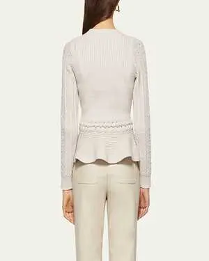 Simkhai Andi Mixed-knit Cotton Peplum Jacket - Stone