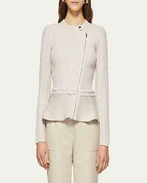 Simkhai Andi Mixed-knit Cotton Peplum Jacket - Stone