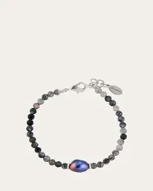 JAN LESLIE Rutliated Quartz Beaded Bracelet With Pearl - Grey