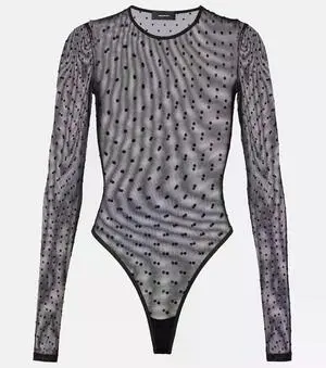 Wardrobe.NYC Polka-dot Sheer Mesh Bodysuit - Black
