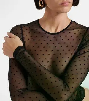 Wardrobe.NYC Polka-dot Sheer Mesh Bodysuit - Black