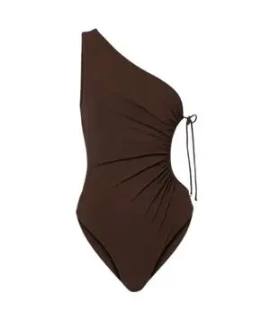 Saint Laurent Saint Laurent One-Shoulder Swimsuit Brown