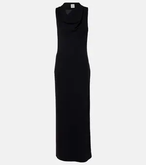 TOTEME Draped Wool-blend Maxi Dress - Black