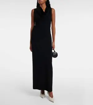 TOTEME Draped Wool-blend Maxi Dress - Black