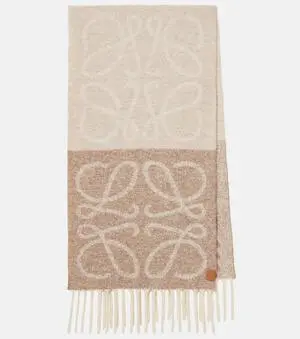 Loewe Anagram Alpaca And Wool-blend Scarf - Beige