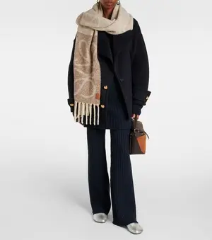 Loewe Anagram Alpaca And Wool-blend Scarf - Beige