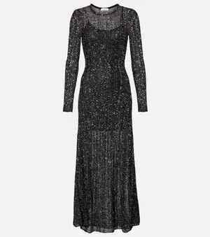 Alaïa Sequined Mock Neck Midi Dress - Black