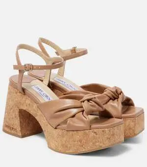 JIMMY CHOO Heloise 95 Leather Platform Sandals - Brown