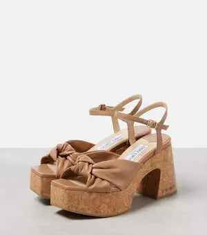 JIMMY CHOO Heloise 95 Leather Platform Sandals - Brown