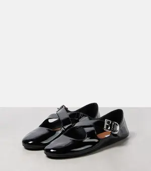 Alaïa Criss Cross Patent Leather Ballet Flats - Black