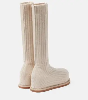 Amina Muaddi Veneda 15 Knee-high Sock Boots - Beige