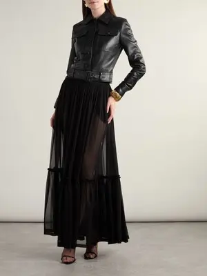 Saint Laurent Belted Leather Biker Jacket