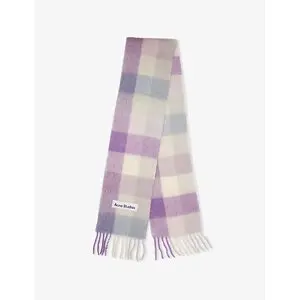 Acne Studios Logo-patch Checked Knitted Scarf Lilac/white
