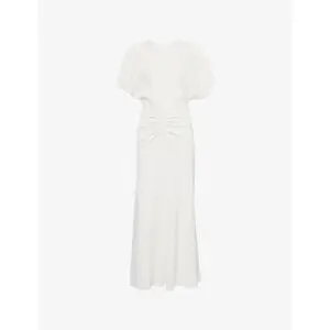 Victoria Beckham Gathered Ruffle-sleeve Woven Midi Dress