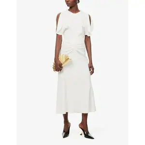 Victoria Beckham Gathered Ruffle-sleeve Woven Midi Dress