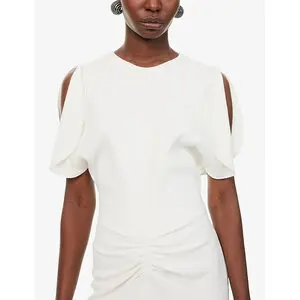 Victoria Beckham Gathered Ruffle-sleeve Woven Midi Dress