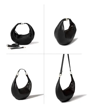HYER GOODS 3-in-1 Convertible Hobo Crescent Bag - Black Silver