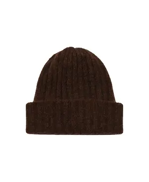 HYER GOODS Upcycled Alpaca Wool Chunky Rib Beanie - Heather Brown