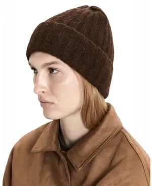 HYER GOODS Upcycled Alpaca Wool Chunky Rib Beanie - Heather Brown