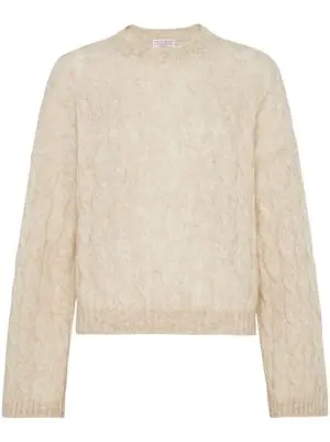 Brunello Cucinelli Crew-neck Cable-knit Jumper - Neutrals