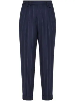 Brunello Cucinelli Pinstriped Wool Trousers - Blue