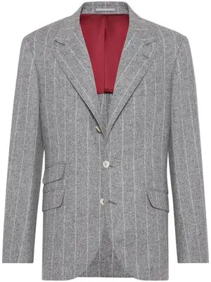 Brunello Cucinelli Speckle-knit Pinstripe Blazer