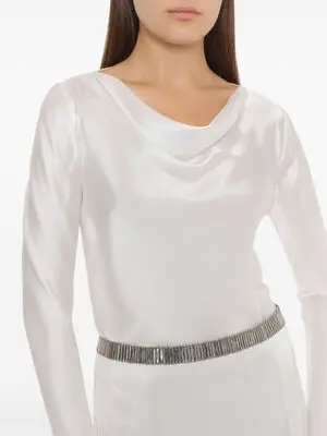 Alberta Ferretti Silk-blend Cowl-neck Top - White