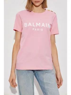 Balmain Logo-print Cotton T-shirt - Pink