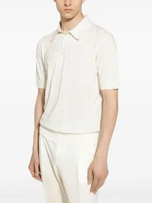 Dolce & Gabbana Monogram-jacquard Silk Polo Shirt - White