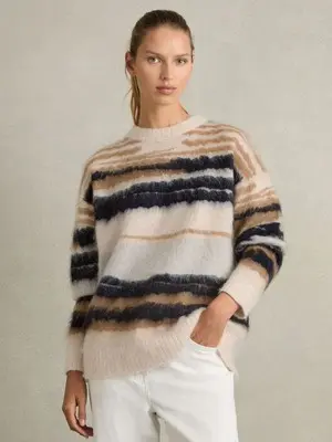 REISS Emily Striped Jumper - Cream/camel