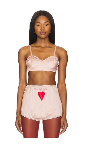Fiorucci Embroidered Satin Heart Bralette In Rose - Baby Pink