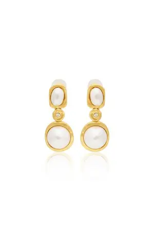 KENNETH JAY LANE Pearl Cabochon Drop Earrings - Gold