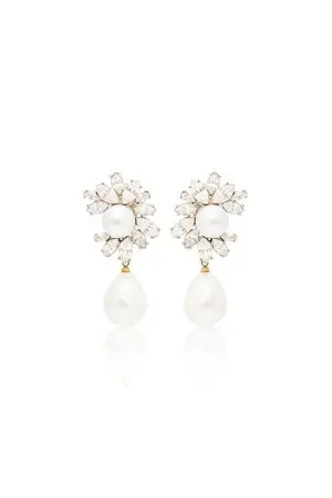 KENNETH JAY LANE Rhinestone Cluster Pearl Drop Clip-on Earrings - Natural