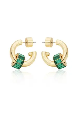 KENNETH JAY LANE Emerald Baguette Hoop Earrings - Gold
