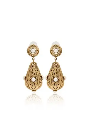 KENNETH JAY LANE Pearl Filigree Drop Clip-on Earrings - Gold