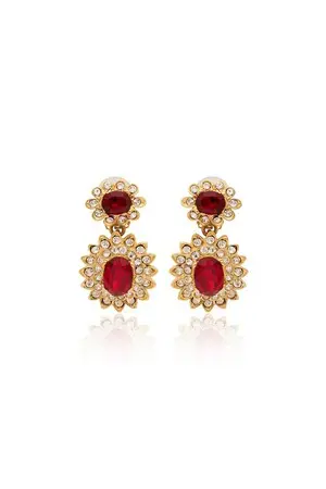KENNETH JAY LANE Ruby Gemstone Clip On Earrings - Gold