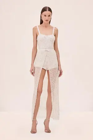 Alexis Escola Beaded Romper With Detachable Skirt - Neutral