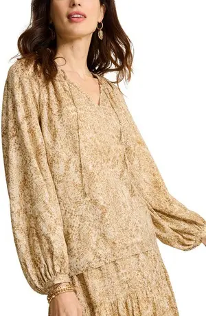 Tommy Bahama Metallic Snakeskin Print Peasant Top