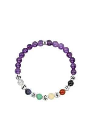 KARMA AND LUCK Chakra Amethyst Stone Beaded Bracelet - Purple/red/yellow/green/clear