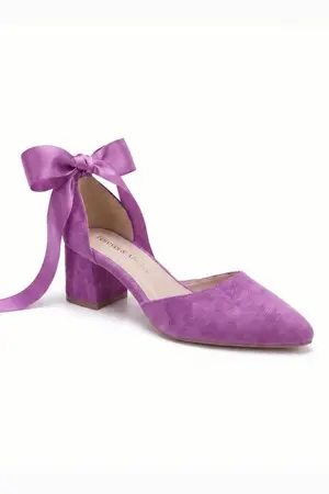 FOREVER & ALWAYS SHOES Fiona Low Block Heels With Ribbon Detailing - Fuchsia Suede