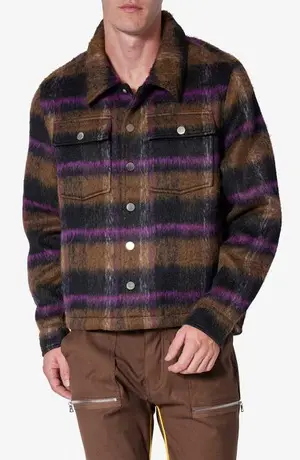 Mnml Textured Stripe Shirt Jacket - Brown