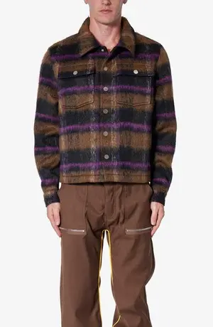Mnml Textured Stripe Shirt Jacket - Brown
