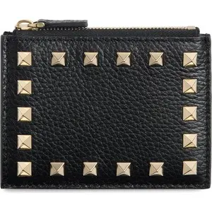 Valentino Garavani Rockstud Leather Coin Card Case - Black
