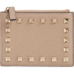 Valentino Garavani Rockstud Leather Coin Card Case - Poudre