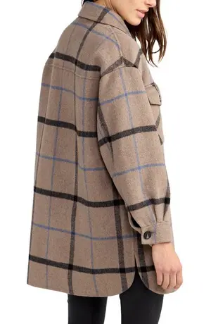 BELLE & BLOOM Belted Wool Blend Windowpane Check Shirt Jacket