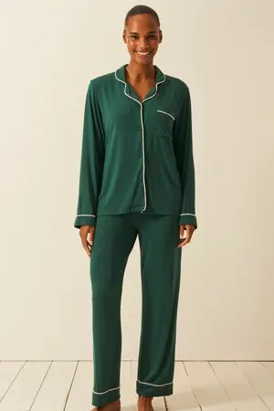 STRIPE & STARE Long Pyjama Set Alpine Green