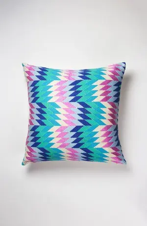 ARCHIVE NEW YORK Almolonga Diamond Handwoven Brocade Cotton Throw Pillow - Blue