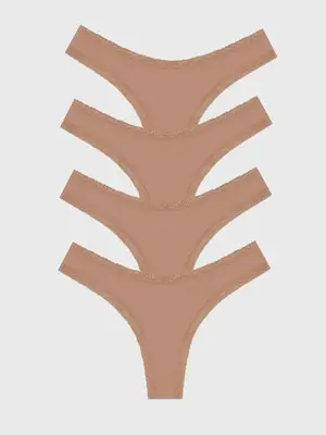 STRIPE & STARE Thong Four Pack Latte