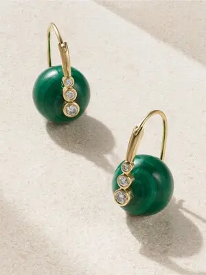 SYDNEY EVAN 14-karat Gold, Malachite And Diamond Earrings - Green