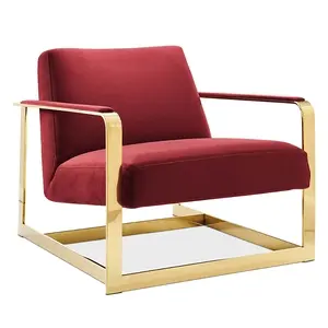 MODWAY Seg Performance Velvet Accent Chair - Gold Maroon